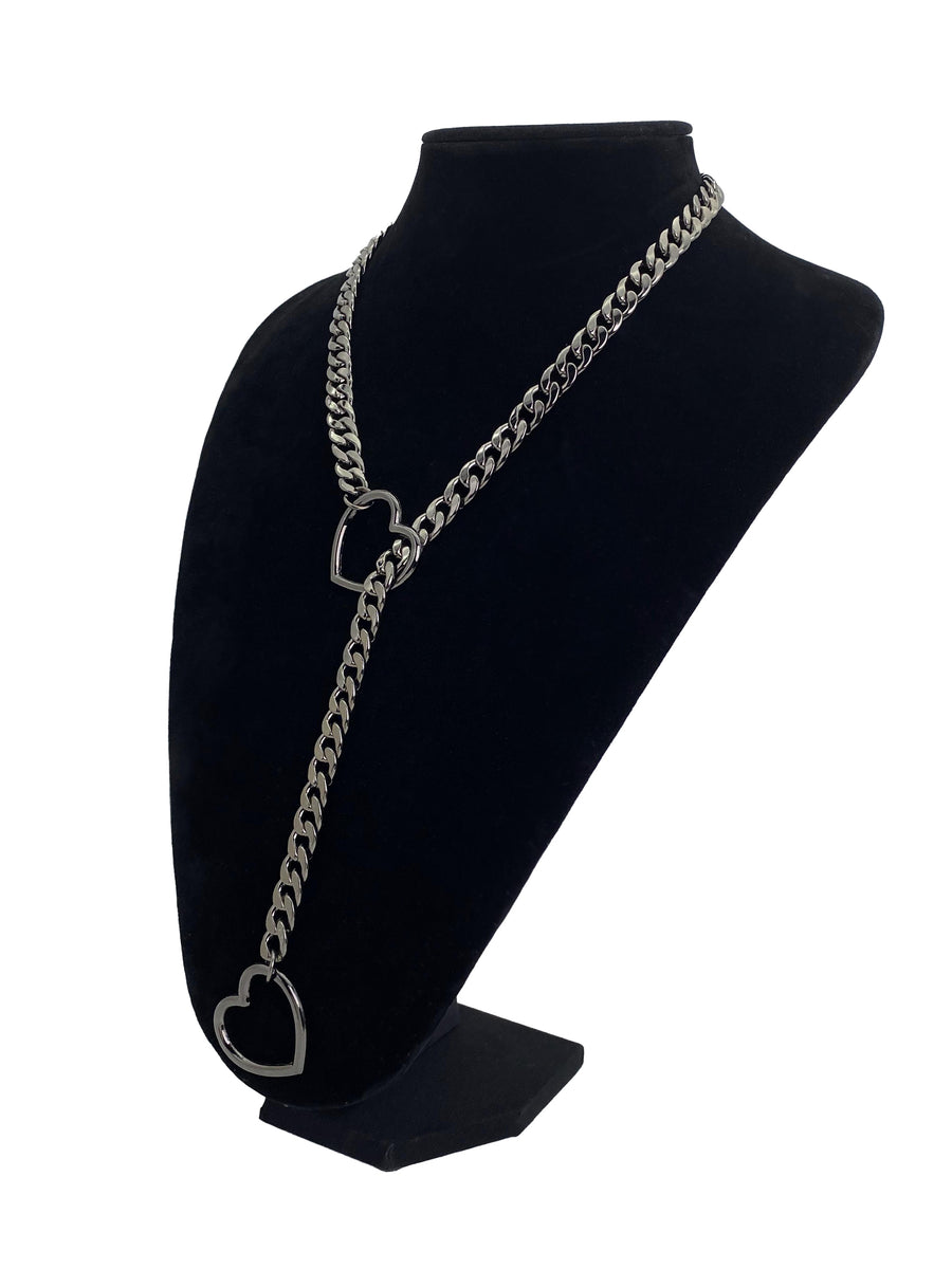 Women's Slip Chain Necklace, Heart Ring SlipChain, Long Cuban Chain Je ...